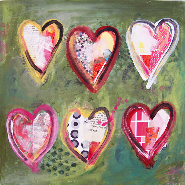 Abstract Heart Original Painting Mixed Media - Studio 2 - PinkLion