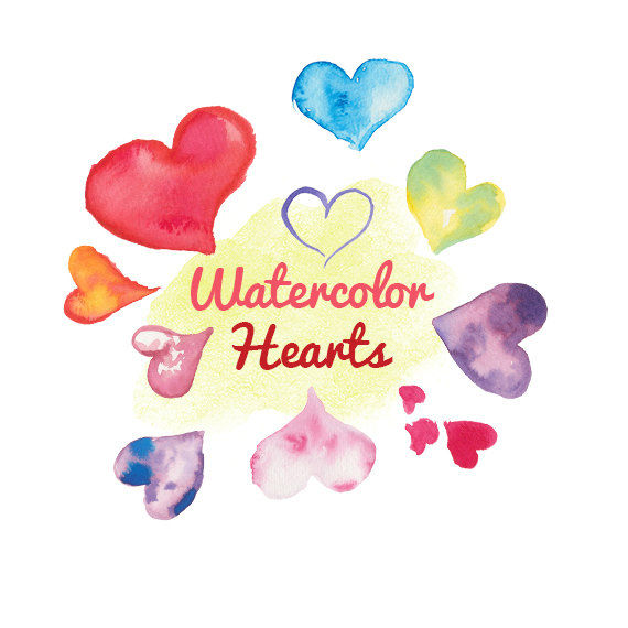 Watercolor Hearts Clip art Clipart Water Color Wash Heart Digita ...