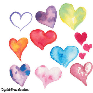 Watercolor Hearts Clip art Clipart Water Color Wash Heart Digita ...