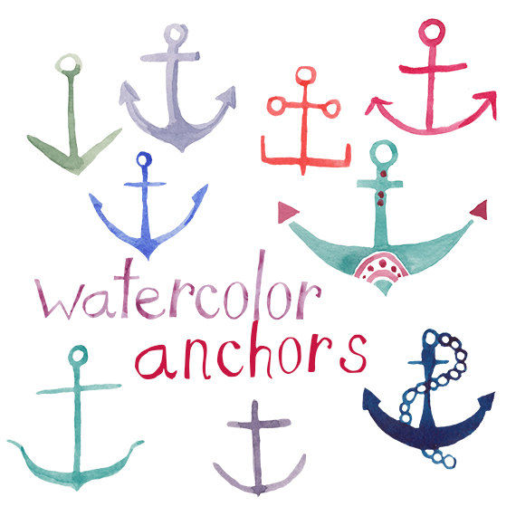 Watercolor Anchors clipart nautical party clip art Anchor graphi ...