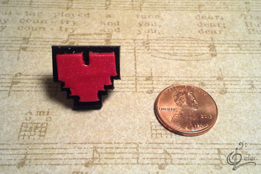 Polymer Clay 8 Bit Video Game Red Heart - How Clefer - PinkLion