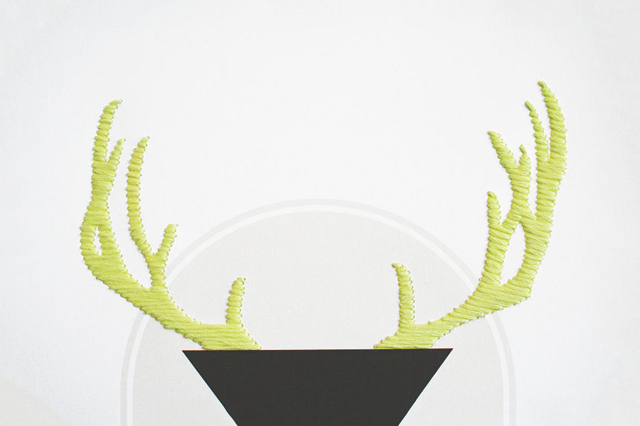 Paper Embroidered Antlers - 8x10 in Print - Neon Yellow Antlers ...