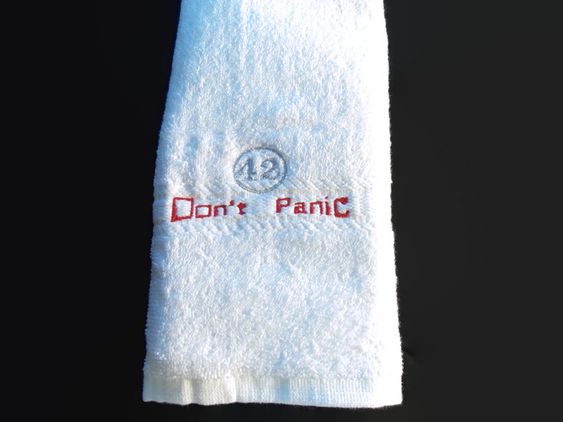 Don't panic Hand towel. The answer to the meaning of life in on ...