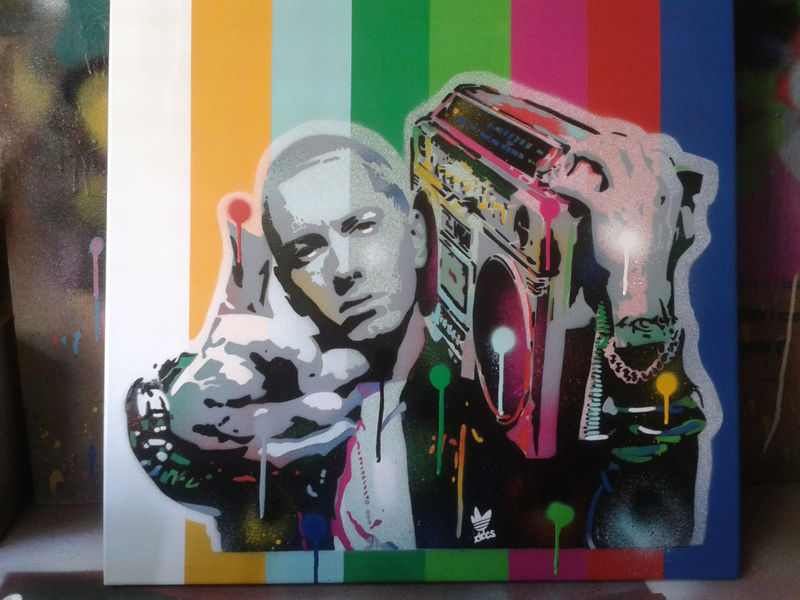 Painting of Eminem, stencils & spray paints on canvas 24 by 24 i ...