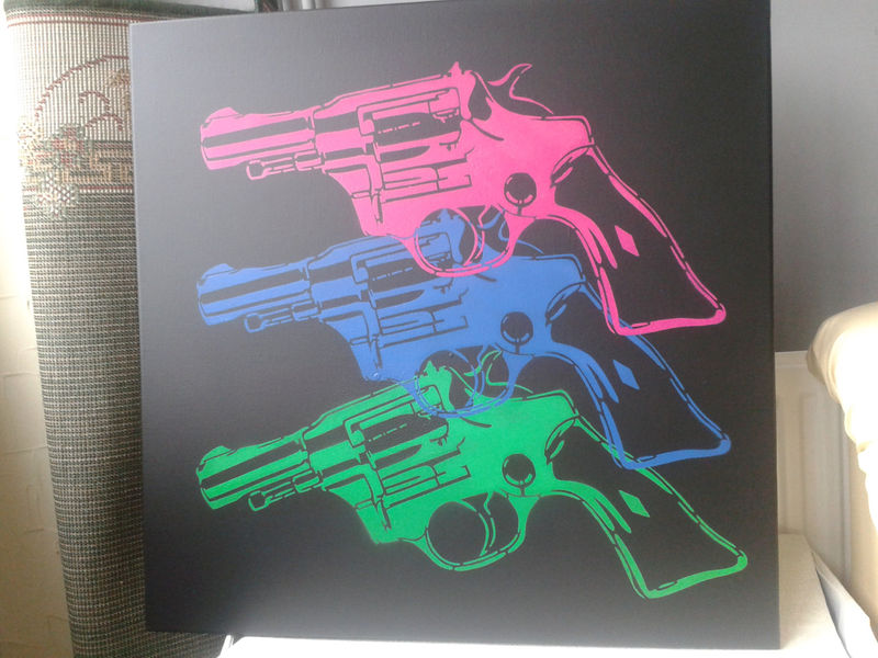 Warhol pop guns large canvas painting,pop art,revolvers,stencils ...