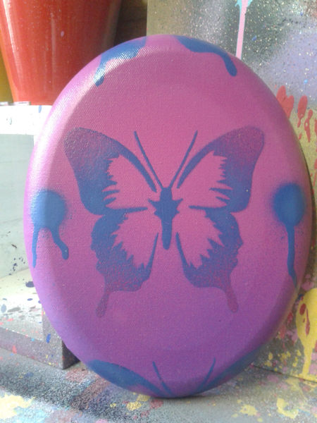 Butterfly oval canvas paintings,stencils & spray paints, pop art ...