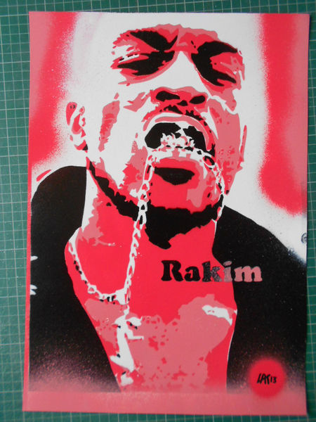 painting on card of Rakim,stencils & spraypaints,hip hop art,rap ...