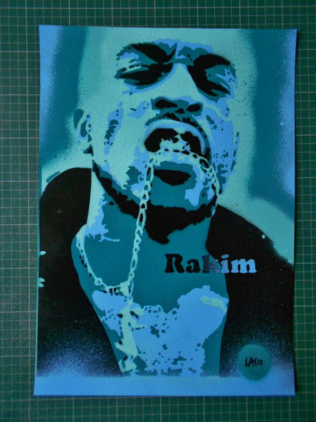 painting on card of Rakim,stencils & spraypaints,hip hop art,rap ...
