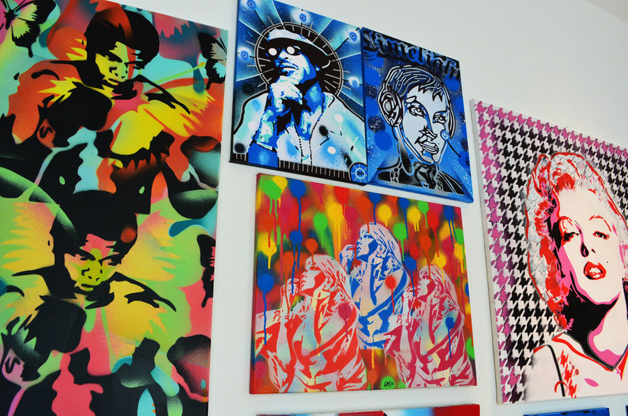 painting of hip hop artist guru,icon guru blue,stencil,spraypain ...