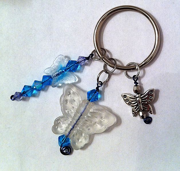 butterfly keychain with aqua blue crystals ,key ring ,purse pull ...