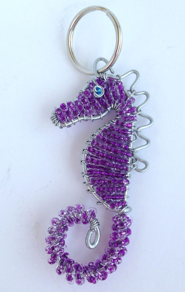 Seahorse - Beaded Wire Art Keychain - Handmade - Zenda -African bead ...