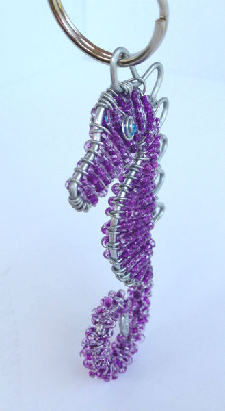 Seahorse - Beaded Wire Art Keychain - Handmade - Zenda -African bead ...