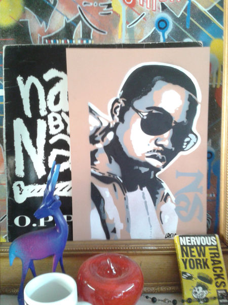 Nas stencil painting on card,spray paints,hip hop,urban art,rap ...