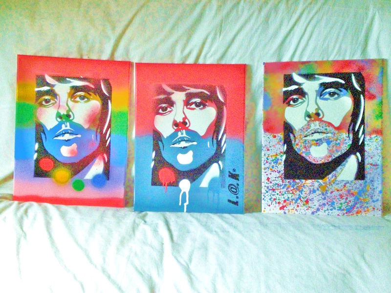 painting of ian brown of stone roses ,splash stubble,stencil art ...