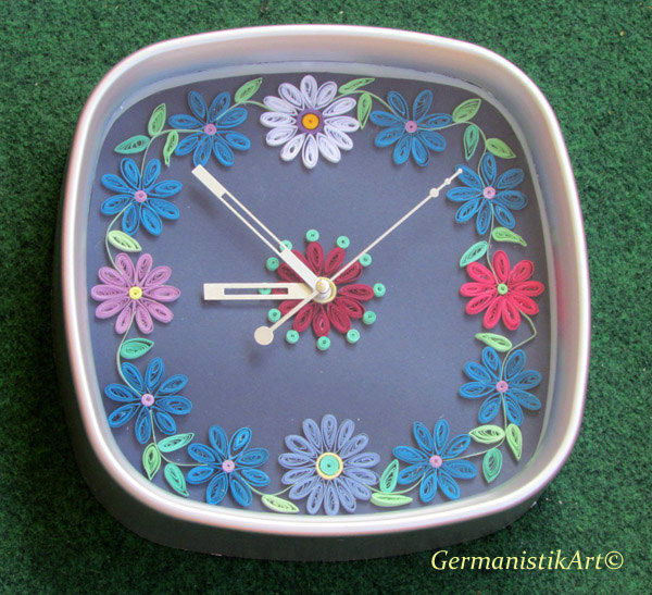 Dazzling Blue Quilled Flower Clock, Wall Clock with Flowers, Kit ...