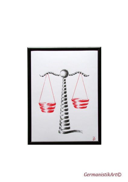 Libra Red Black Ink Drawing, Original Zodiac Red Black Ink Illus ...