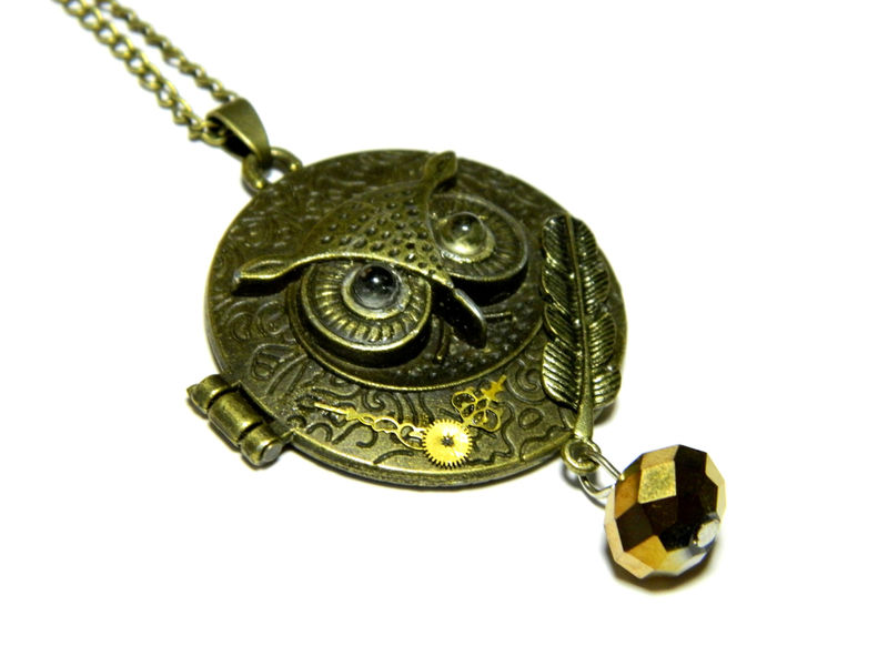 Picture keepsake locket "Time and wisdom", steampunk necklace ow ...