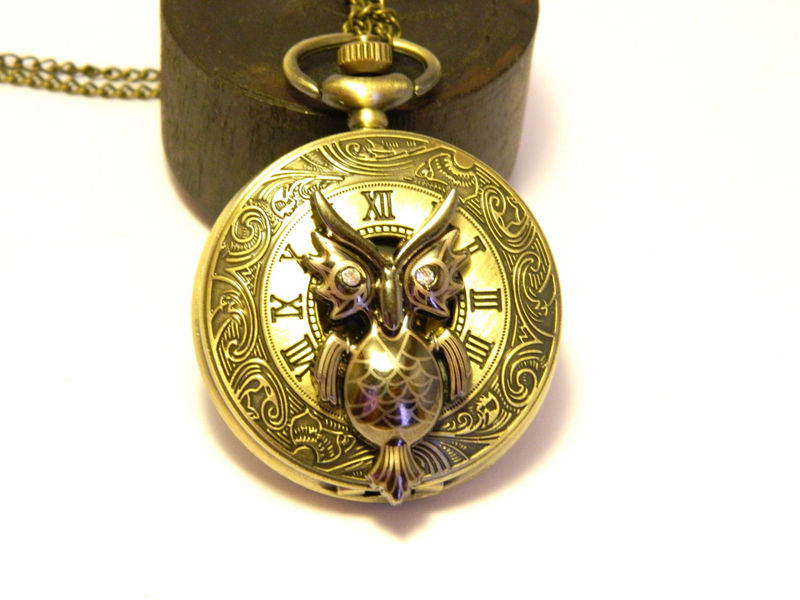 Steampunk pocket watch "The midnight sentry", steampunk owl, ste ...