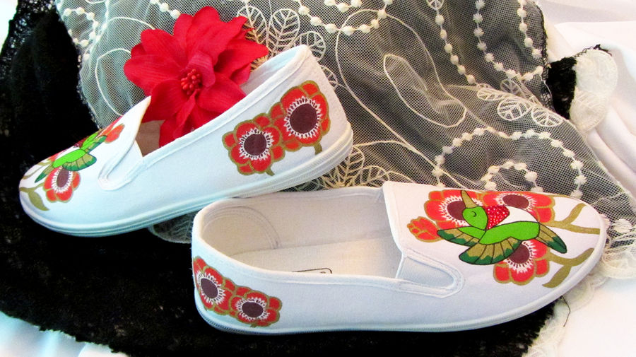 Rhinestone Hand Painted Hummingbird Flower Slip On Shoes - Shoeluvly ...