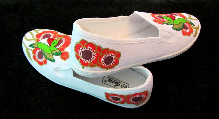 Rhinestone Hand Painted Hummingbird Flower Slip On Shoes - Shoeluvly ...