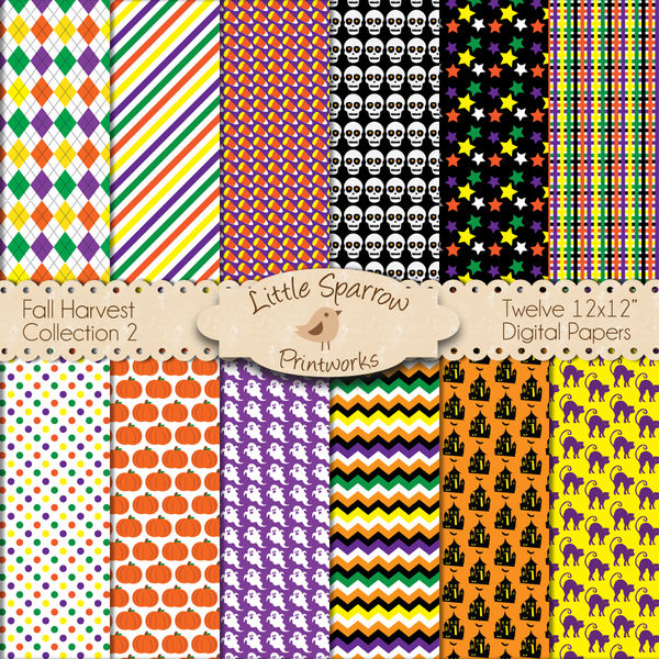 Fall Harvest Collection #2 Set of 12 Digital Papers - Little Sparrow ...