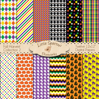 Fall Harvest Collection #2 Set of 12 Digital Papers - Little Sparrow ...
