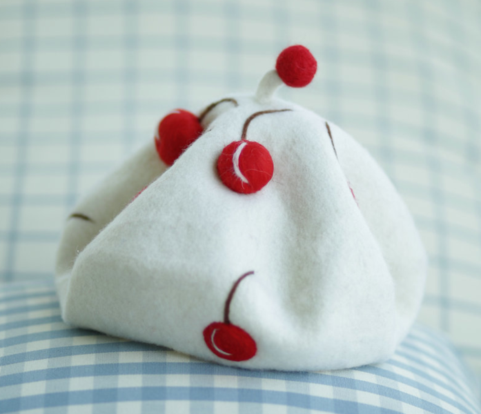 Original handmade beret artpainters cap handmade "Cherry" - theWOOLhat ...