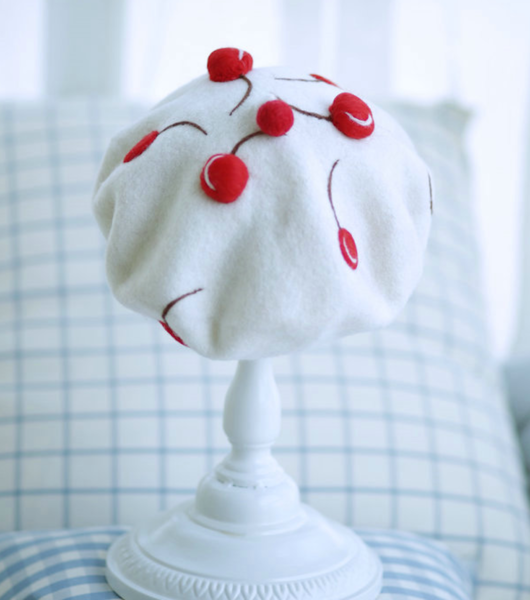 Original handmade beret artpainters cap handmade "Cherry" - theWOOLhat ...