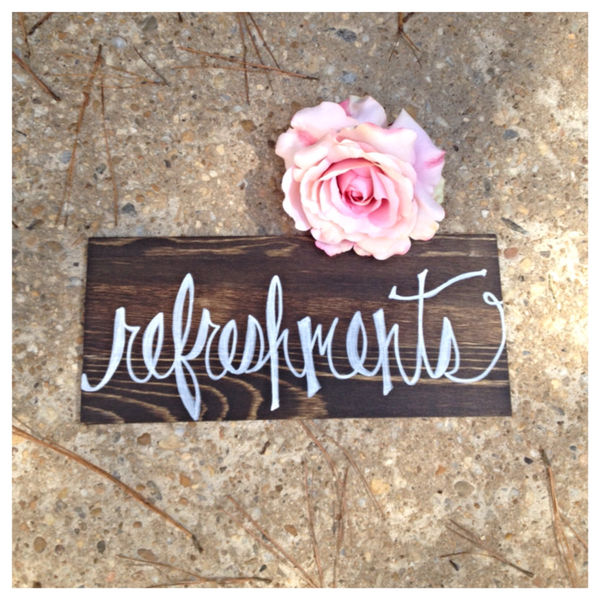 Rustic Wooden Refreshments Sign Hand Painted White Calligraphy ...