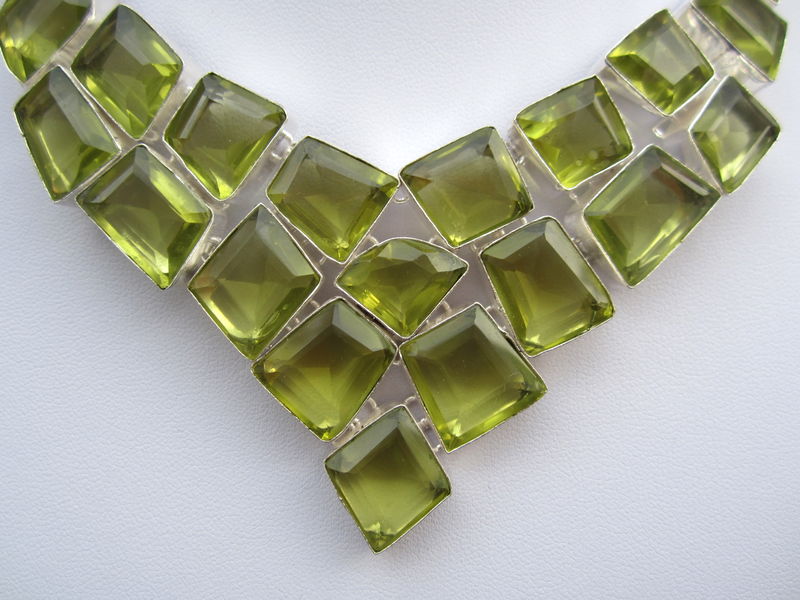 Green Yellow Topaz Silver Necklace - Crystal Beauties - PinkLion