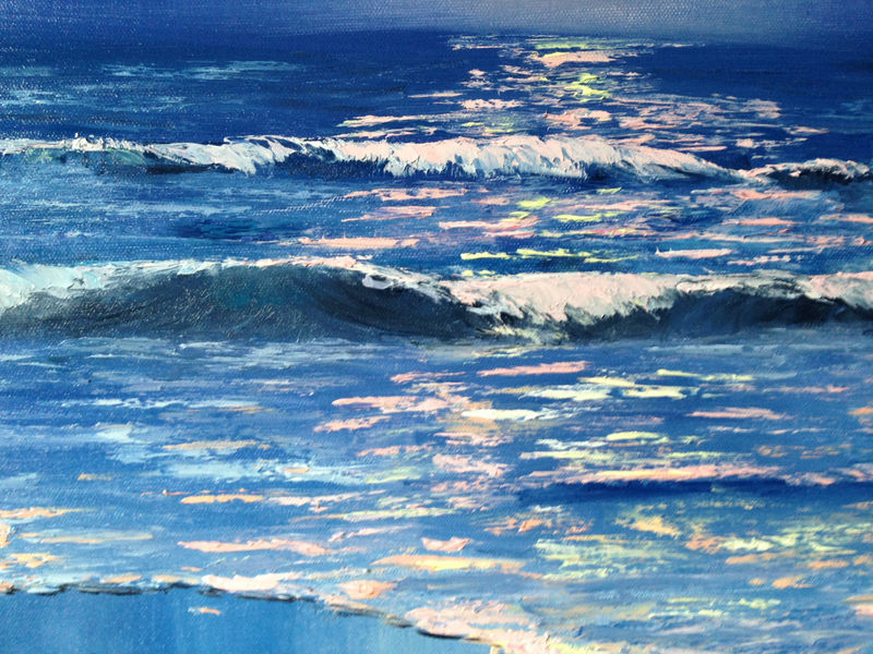 Seascape oil painting of night sea under the moonlight, original - AlinaMadanPaintings - PinkLion