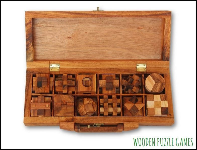 Set with 12 Puzzles in a case - Wooden Puzzle Games - PinkLion